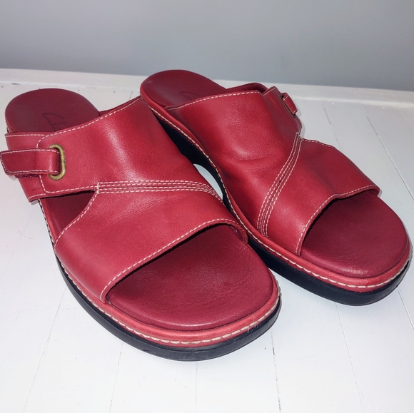 Clarks | Shoes | Clarks Red Leather Sandal | Poshmark